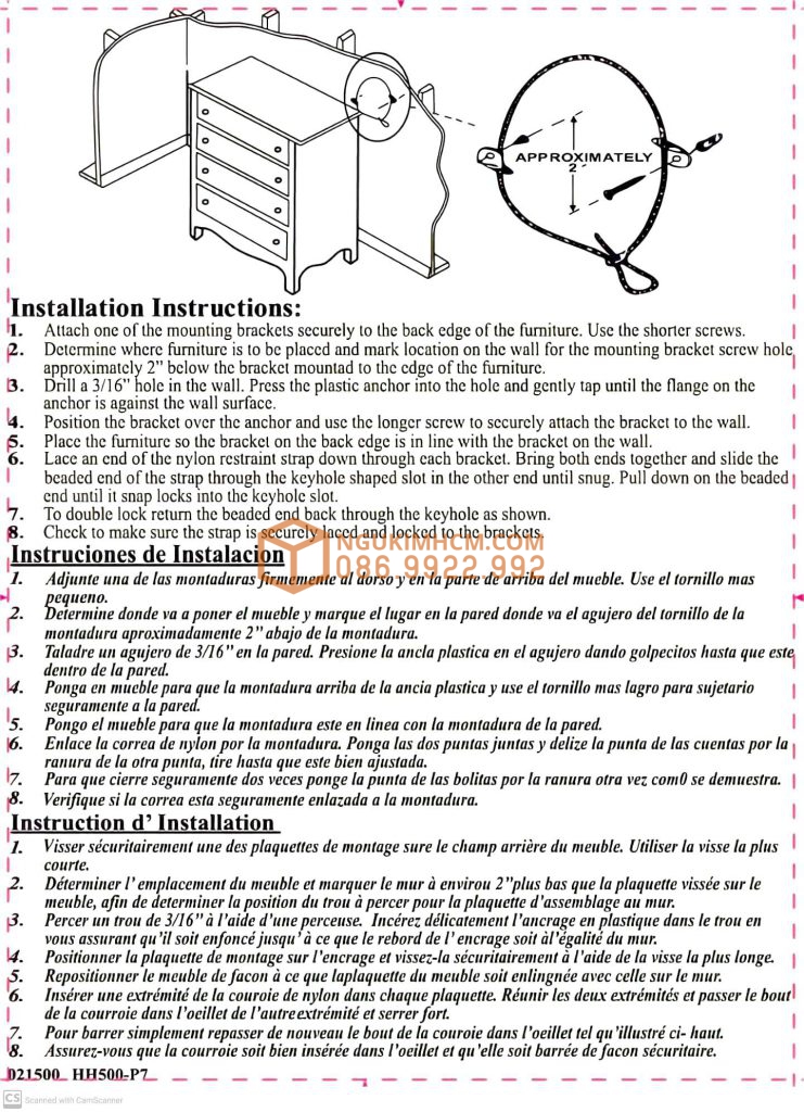FURNITURE TIPPING RESTRAINT - Chịu tải 30kg - Không đứt - Không rỉ sét ...